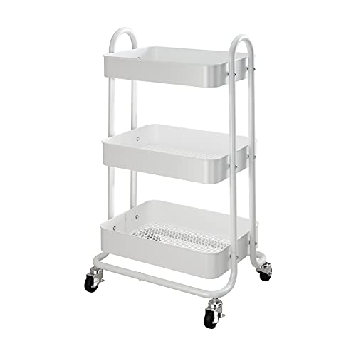 SAYZH 3 Tier Rolling Utility Cart with Wheels Mobile Metal Storage ...