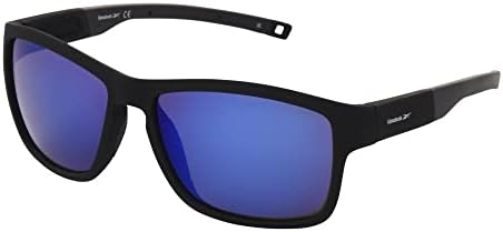 Reebok Men's The Sportsman Rectangular Sunglasses, Rubberized Black ...