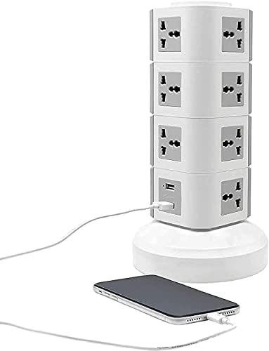 AUTOYSUR Universal Vertical Multi Socket 220V Tower Extension Electrical Outlet Lead with USB ...