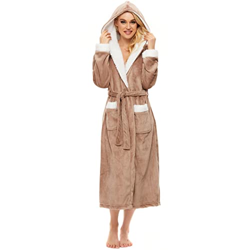 ccko Plush Robe For Women Fleece Bathrobe Soft Lightweight Warm Hooded ...