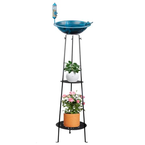 giole Metal Bird Bath with Plant Stand, 13'' Dia Bird Bath Bowl ...