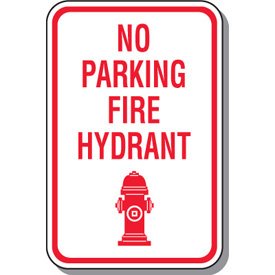 Aluminum No Parking Fire Hydrant Sign - 18"h x 12"w, Red / White ...