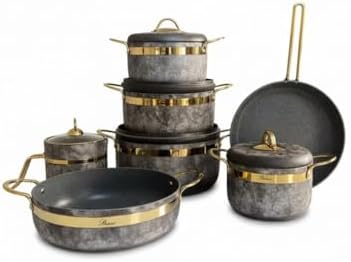 Brioni ROYAL STONE Natural Granite Cookware Set - 12 PCs (4 Pots 18/20 ...