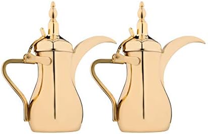 Al Saif 2 Pieces Stainless Steel Arabic Coffee Dallah Set Size: 20/20 ...