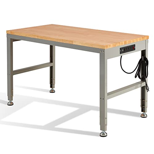 AHB 48" Workbench Adjustable Height, Oak Wood Work Table with Power ...