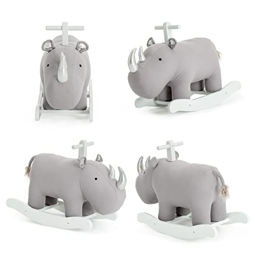 Baby Rocking Horse, Grey Rhino Baby Plush Rocker Toys,Kids Wooden ...