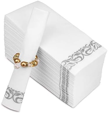 Fete Decorative Hand Towels, silver flower 100 Disposable Linen-Feel ...