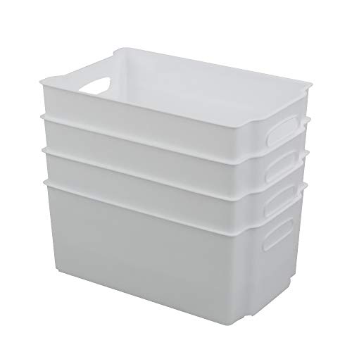 Morcte 4-Pack Plastic Stackable Storage Bin, White Stacking Storage ...