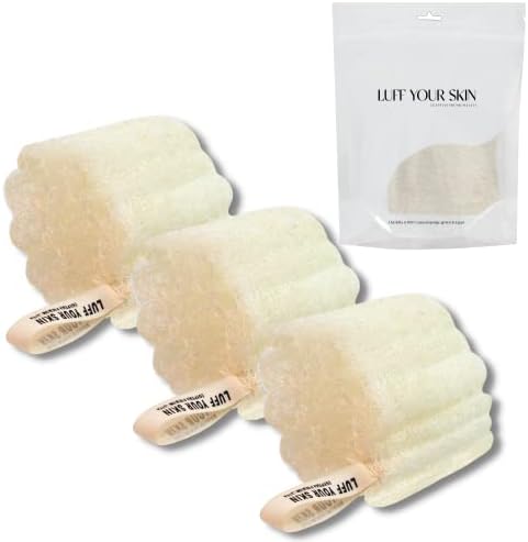 LUFF YOUR SKIN Natual Loofah Sponge for Men & Women (3 Pack), Egyptian ...
