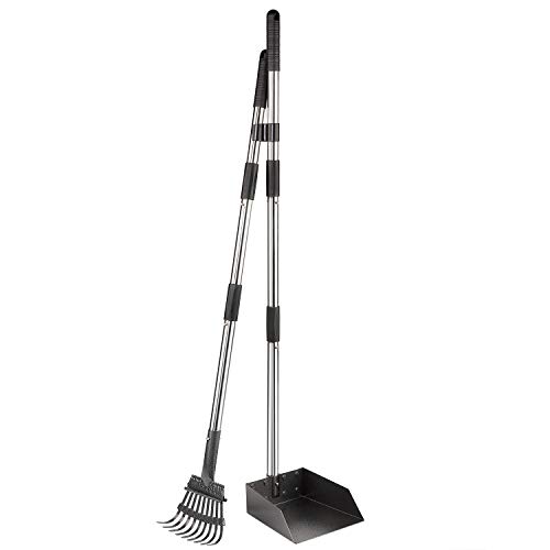 XL Dog Pooper Scooper, Cestino manico regolabile lungo 38,4" con rifiuti di rastrello