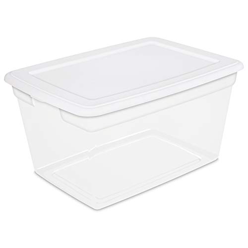 STERILITE 58 Quart See Through Plastic Storage Box with Lid, White ...