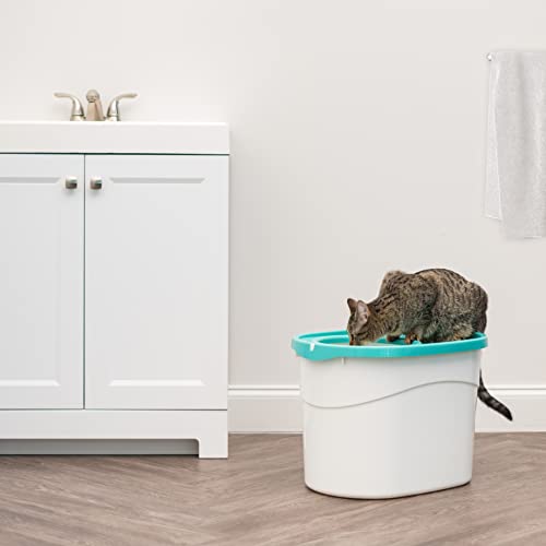 IRIS USA Large Simple Round Top Entry Cat Litter Box with Scoop, Curved ...