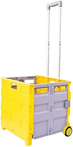 35kg Folding Shopping Trolley Storage Boot Cart Box Yellow and Grey ...