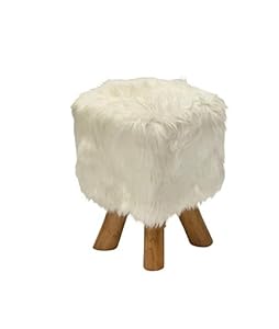 Amazon.com: Deco 79 50827 Wood Faux Fur Square Stool, 13" x 19", White ...