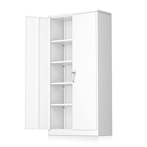Atripark White Metal Storage Cabinet, 72" Locking Cabinet with Doors ...