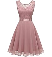 BeryLove Damen Spitzenkleid Brautjungfer Elegant Party Knielang Cocktailkleid Chiffon Ärmellos ...