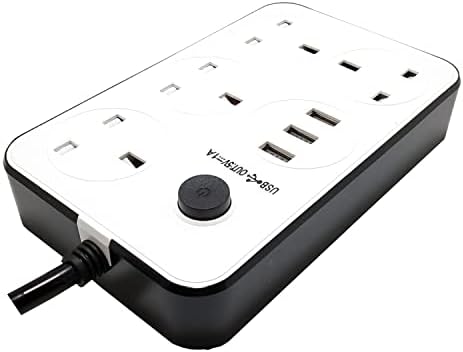 3 Meter Power Extension Cord with 4 Power Sockets and 3 USB Slots, 4 ...