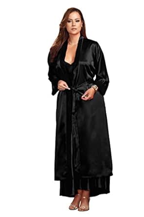 Amazon.com: iCollection Women's Plus Size Long Robe-Lace Trim Cuffs ...
