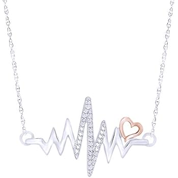 Amazon.com: 14k White Gold Lifeline Pulse Pendant Heartbeat Necklace ...