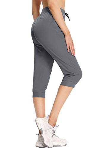 MOCOLY Women's Joggers Capris Cargo Pants 3/4 Hiking Capris Lightweight Running Sweatpants Quick ...