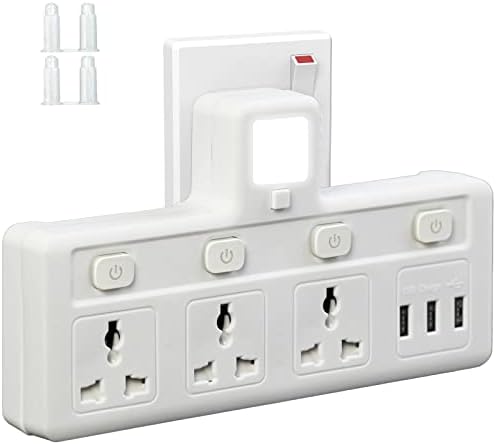 SKY-TOUCH Multi Plug Extension Socket with 3 USB, Extender Wall Socket ...