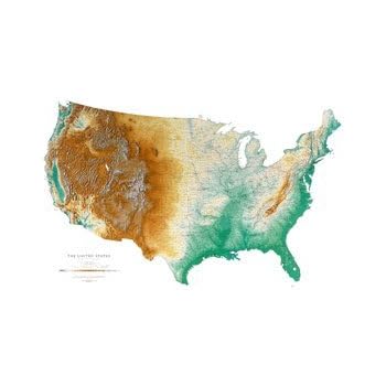 Amazon.com: United States Topographic Wall Map by Raven Maps, Laminated ...