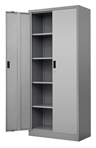 Wanfu Metal Storage Cabinet with Locking Doors and Adjustable Shelves ...