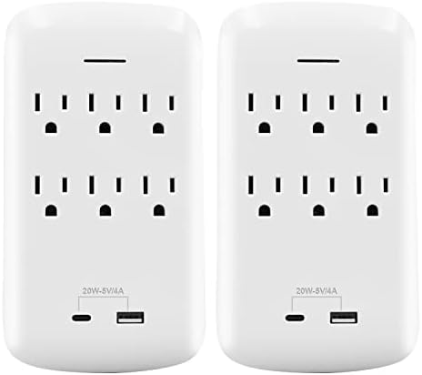Wall Outlet Extender 4A Total 20W with USB C Wall Fast Charger 6 ...
