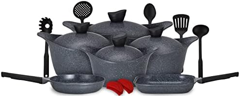 Lahoya 17 Pcs Ceradeux/Granite Cookware Set Aluminum Dark Gray Marble ...