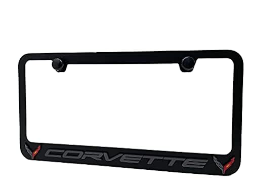 C8 Corvette License Plate Frame - Black with C8 Crossed Flags Logo for ...