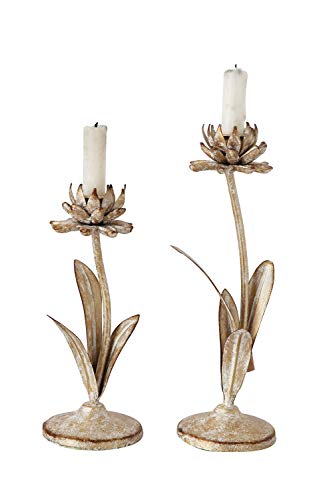 Creative Co-op Cut Metal Flower Shaped Taper Distressed Gold Finish (Set of 2 Sizes) Candle ...