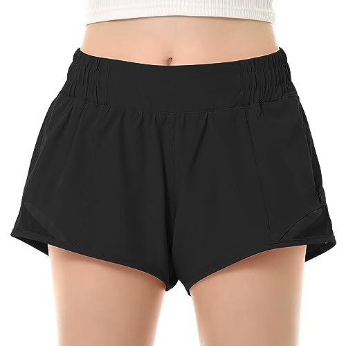 QooNoo Girls Athletic Shorts,Quick-Dry Running Shorts with Zip Pocket ...