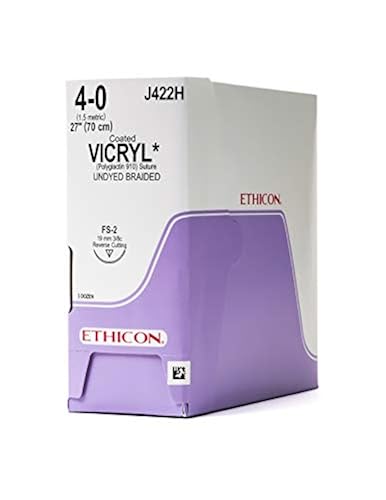 Ethicon J422H Coated Vicryl Suture, Synthetic Absorbable, FS-2, 3/8 Circle Needle, Size 4-0, 27 ...