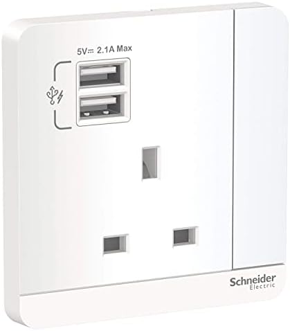 Schneider Electric E8315USB_WE_G12 AvatarOn 3P 13A 2 USB Charger + Switched Socket, White price ...