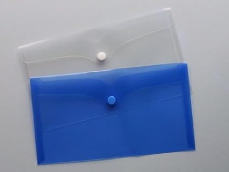 2 X Dl Plastic Document Wallets Clear + Blue Folder - Secure Press Stud ...