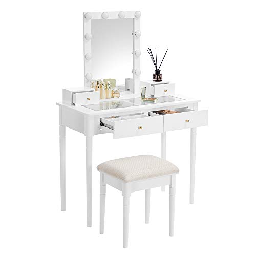 VASAGLE Vanity Set, Makeup Vanity Table with Mirror 10 Dimmable Light ...