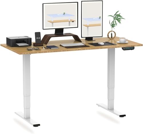 FLEXISPOT Electric Standing Desk E5, Height Adjustable Desk with Whole-Piece Bamboo Board and ...