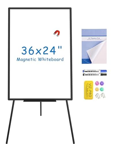 VIZ-PRO Magnetic Portable Flipchart Easel Stand Tripod Whiteboard, 36 x ...