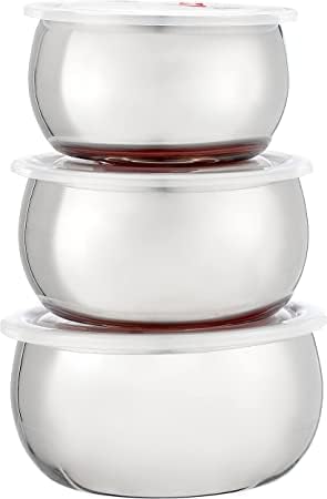 سعر 3-Piece Stainless Round Refrigerator Set with Clear Snap Lid (1.5L ...