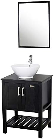 eclife 24'' Modern Bathroom Vanity and Sink Combo Stand Cabinet and White Round Ceramic Vessel ...