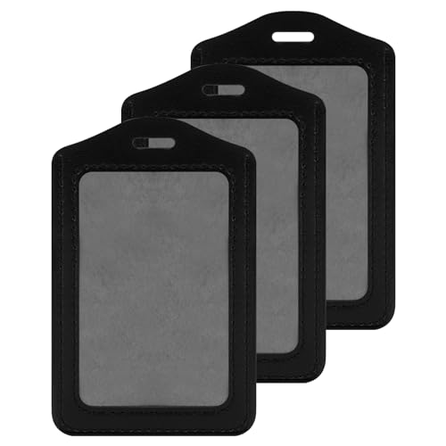 SIGZKK 3 Pack Sliding ID Badge Holder Black Vertical Plastic Hard Card ...