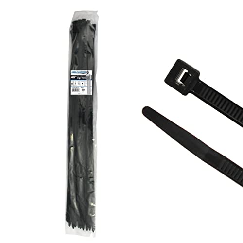 Kable Kontrol Heavy Duty Cable Zip Ties 50 Pcs 40 Inch Black, 250 Lbs Tensile Strength, Self ...