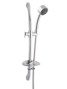 Curved Shower Riser Rail, shower hose, multi spray showerhead and soap ...