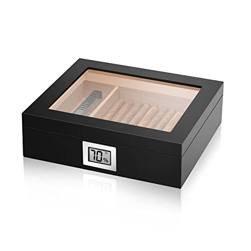 Cigar Humidor Box Glass Top, Spanish Cedar Wood 20-30 Cigars Storage ...