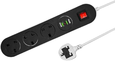 Floson 3 Meter Extension Cord with 2 USB 3 UK Socket, Heavy Duty Power ...