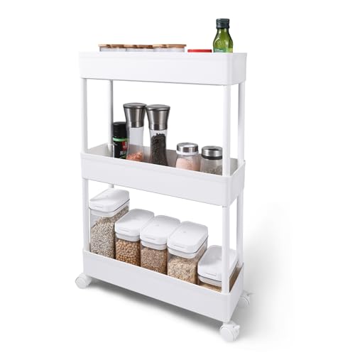 Dinkich 3 Tier Slim Storage Cart, Kitchen Mobile Shelving Unit ...