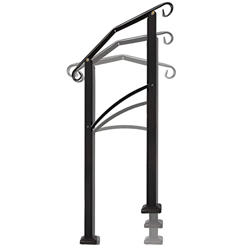 ATYOUK Black Handrail,2 Step Handrail Fits 1 to 2 Steps Mattle Wrought ...