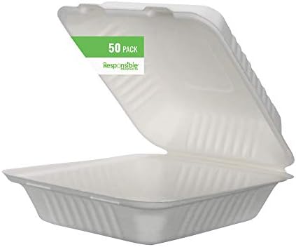 Responsible Products 100% Compostable 8x8 Inch Hinged Container, Extra ...