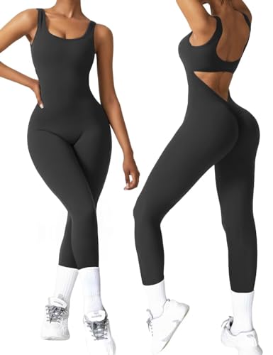 Vertvie Sleeveless Jumpsuits for Women Sexy Backless Workout One Piece ...