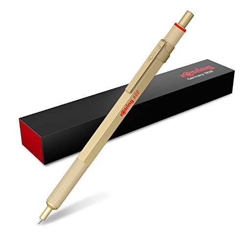 Rotring 600 Metallic Ballpoint Pen Medium Point Black Ink Gold Barrel ...